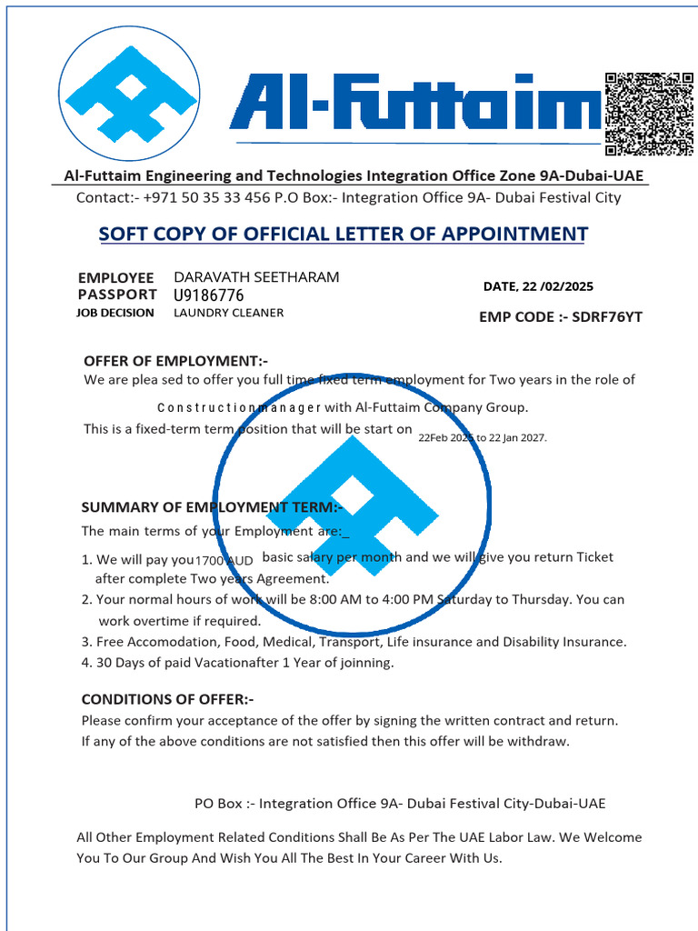 Al-Futtaim Job Offer Details 2025 | PDF | Employment | Business Ethics
