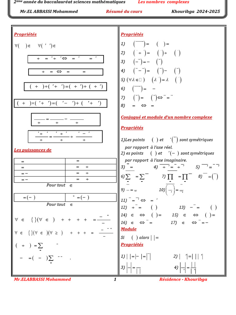 Résumé sur les Nombres Complexes | PDF | Nombre complexe | Équation du ...