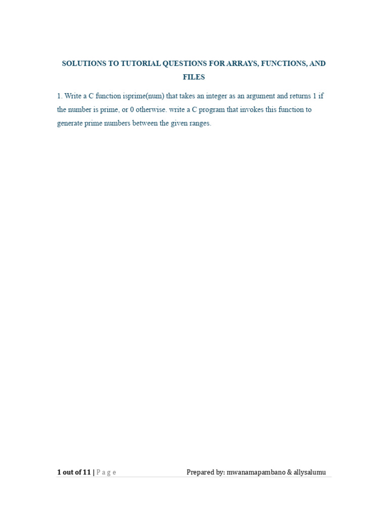 Solutions To Tutorial Questions For Arrays, Functions and Files-1 | PDF ...