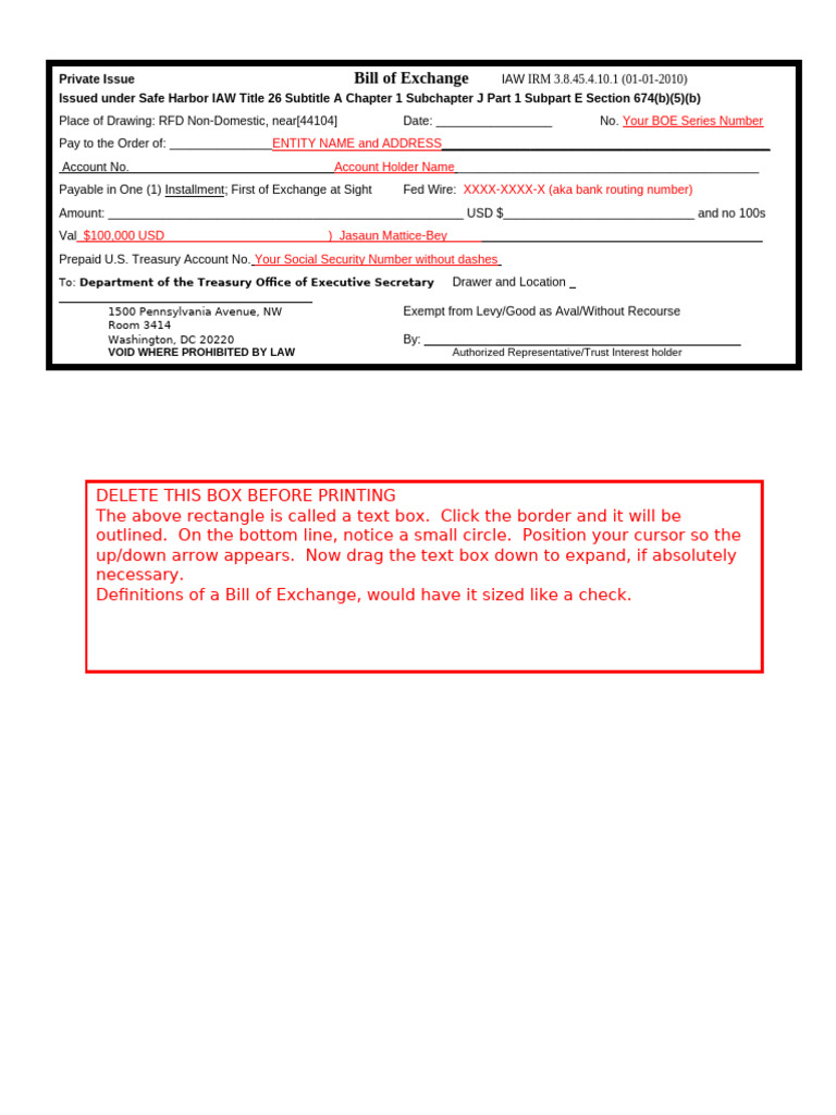 Private Bill of Exchange Template | PDF