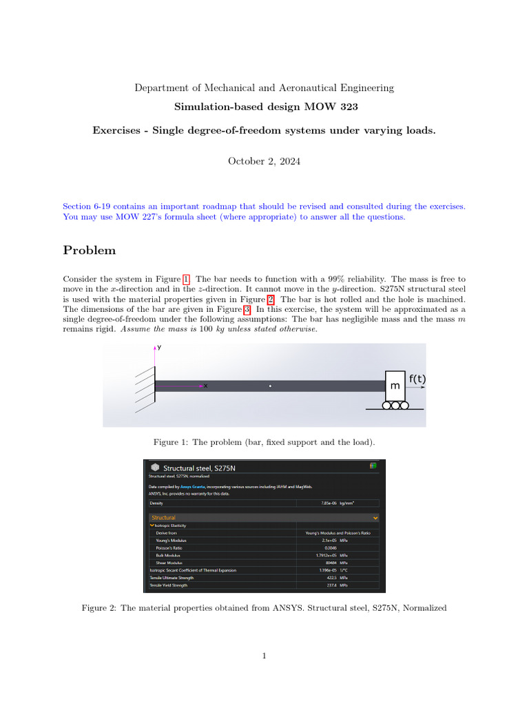 Mow323 Exercise Sdof Systems | PDF | Mechanical Engineering | Mechanics