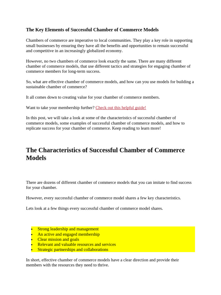 Key Elements of Successful Chamber of Commerce Models | PDF | Commerce ...