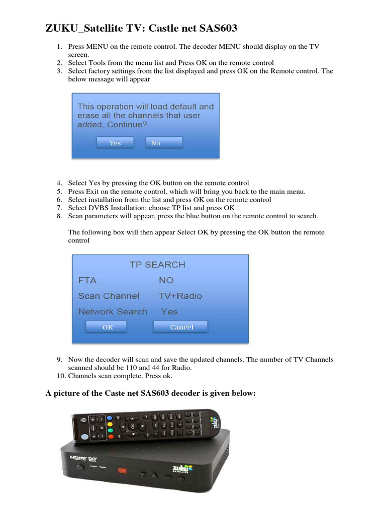 Zuku Decoder Channel Scanning Guide | PDF
