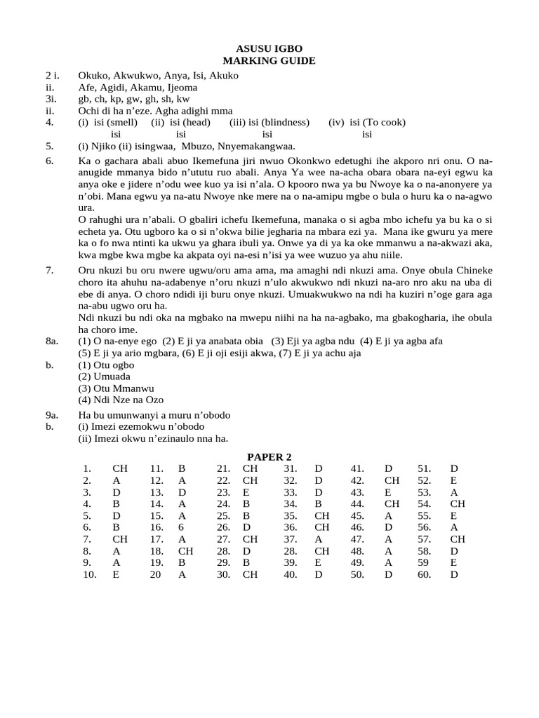 IGBO MARKING GUIDE | PDF