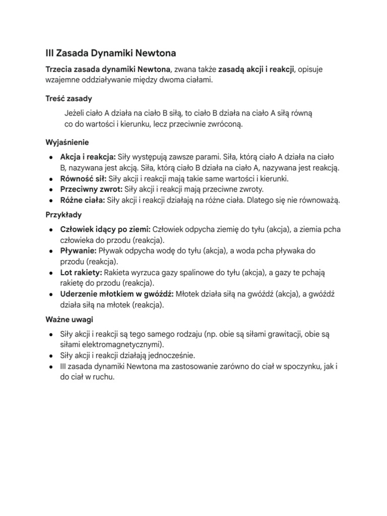 III Zasada Dynamiki Newtona | PDF