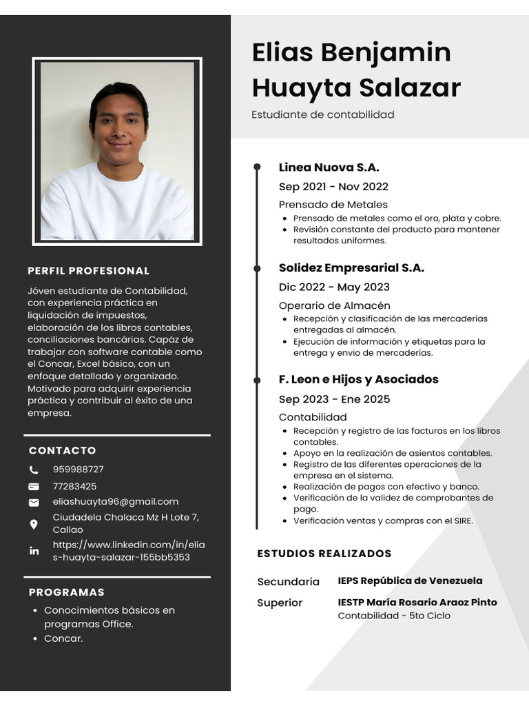 CV Elias Huayta | PDF | Contabilidad | Negocios económicos