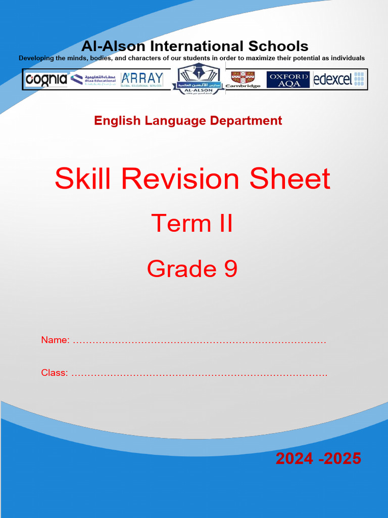 Grade 9 English Skill Revision Sheet | PDF | Homework | Classroom