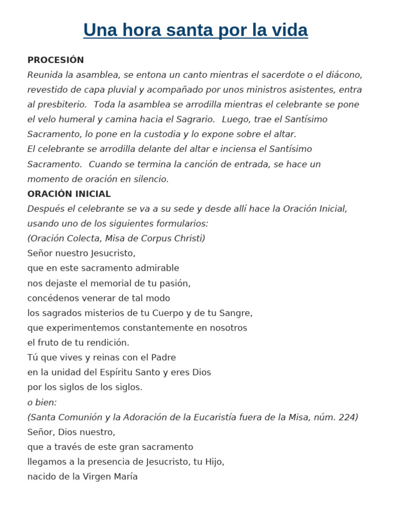 Una hora santa por la vida | PDF | eucaristía | Cristo (título)