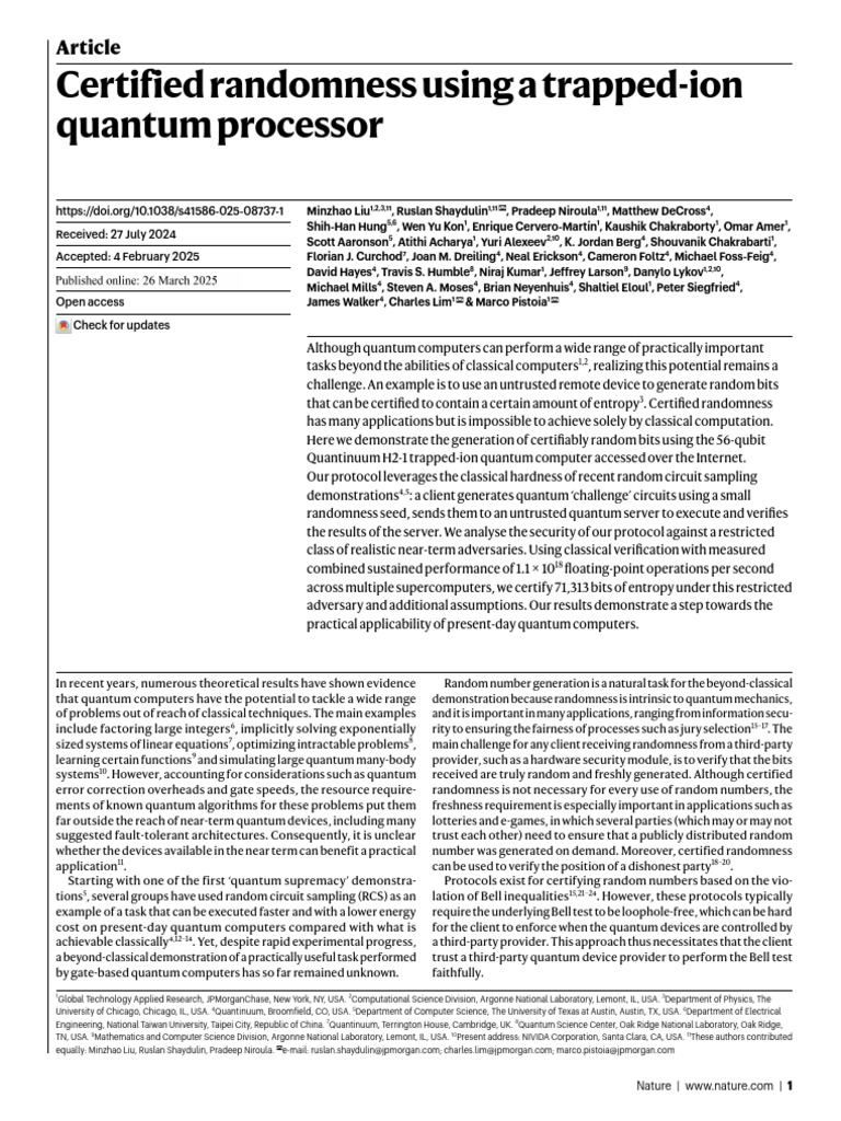 Certified randomness using a trapped-ion quantum processor | PDF ...