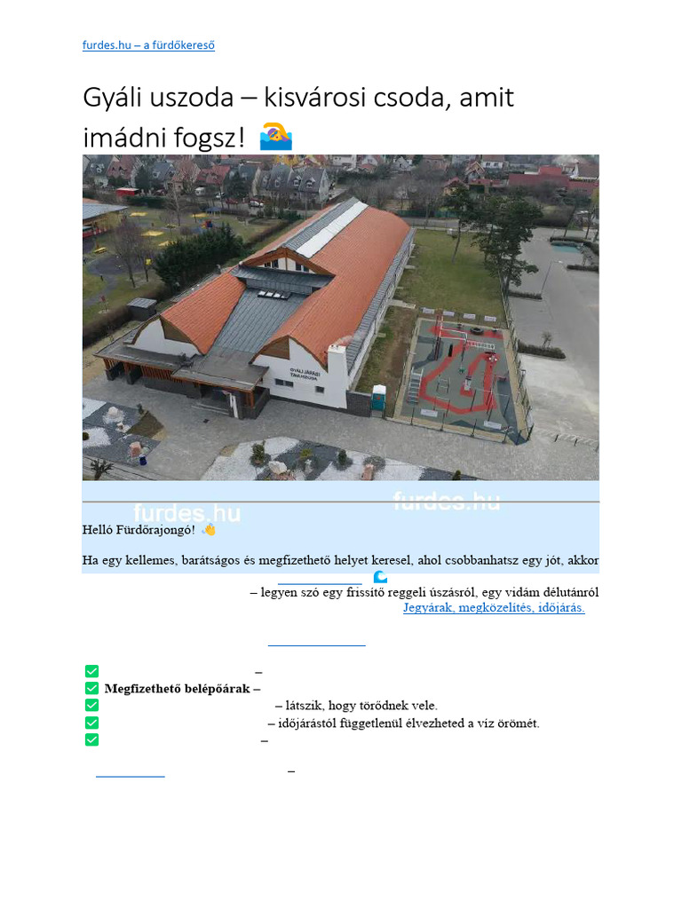 Gyáli uszoda – kisvárosi csoda^J amit imádni fogsz! ?‍♀️ | PDF