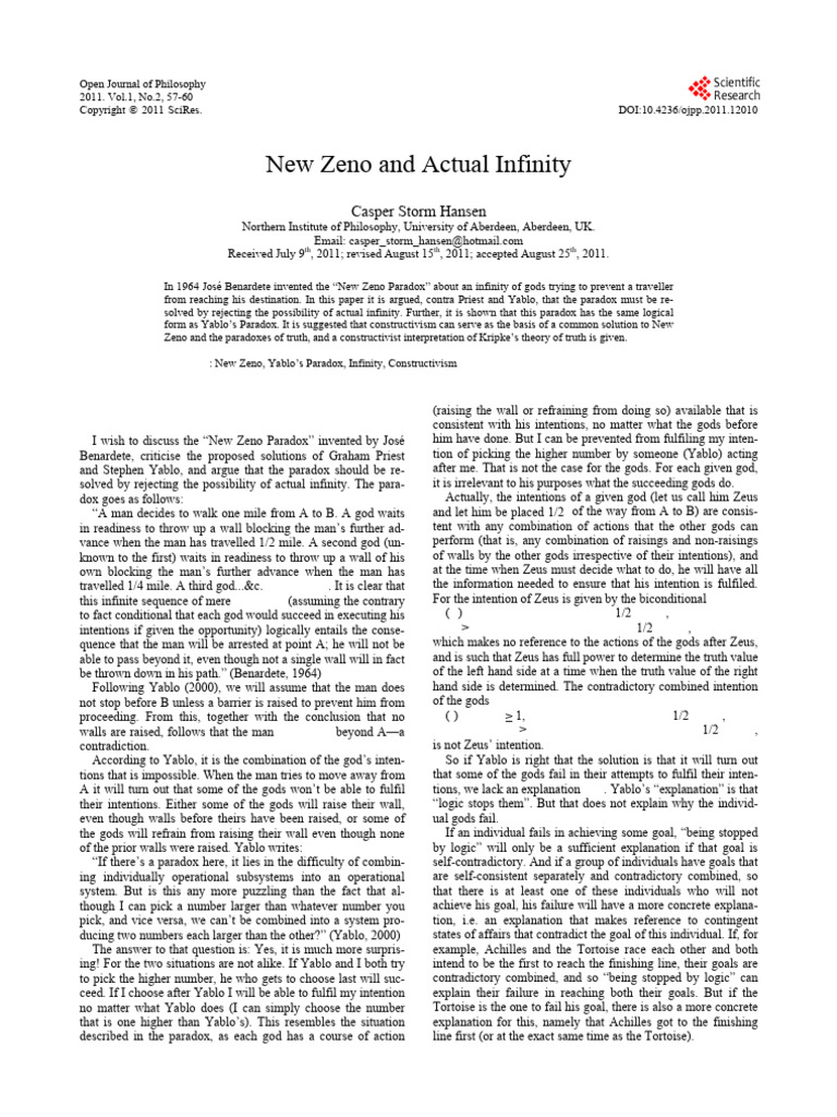 New Zeno and Actual Infinity | PDF | Paradox | Logic