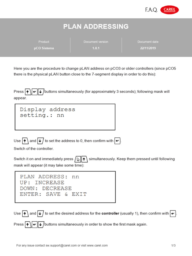 pCO3 Addressing Procedure Guide | PDF