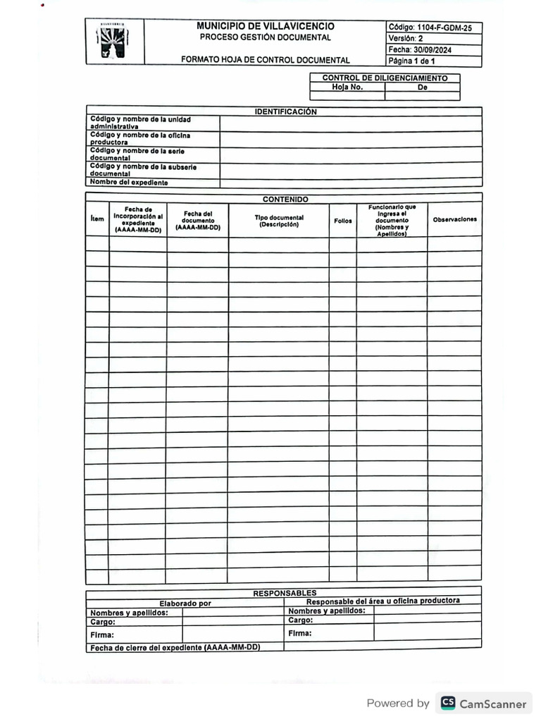 Formato Hoja de Control Documental | PDF