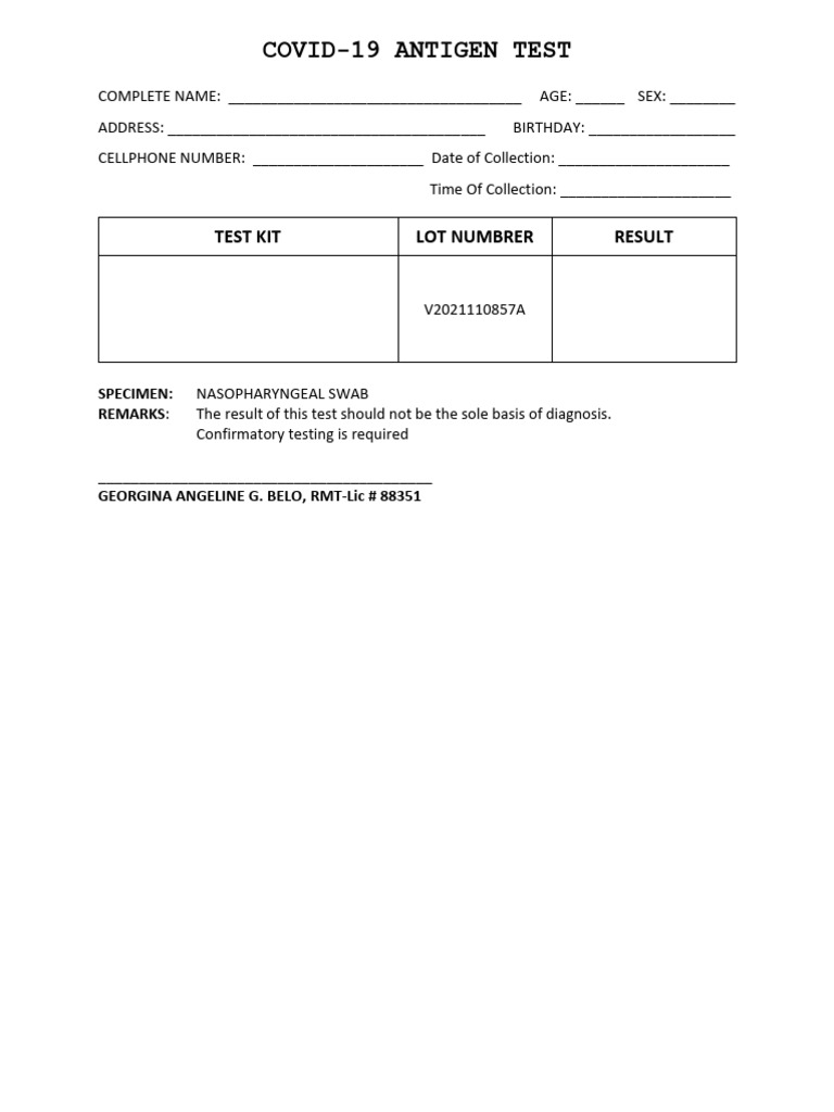 Antigen Test Result Form Georgina Belo | PDF