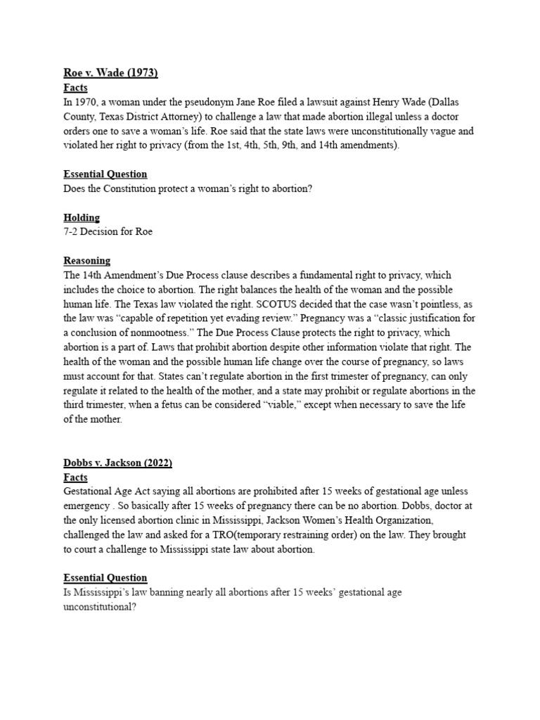 Roe v. Wade + Dobbs v. Jackson | PDF | Roe V. Wade | Supreme Court Of ...