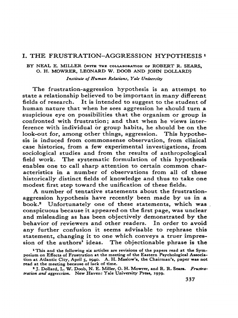 The Frustration-Aggression Hypothesis | PDF | Aggression | Behavioural ...