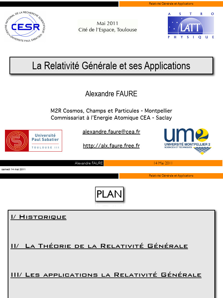 Relativité Générale : Théorie et Applications | PDF | Relativité ...