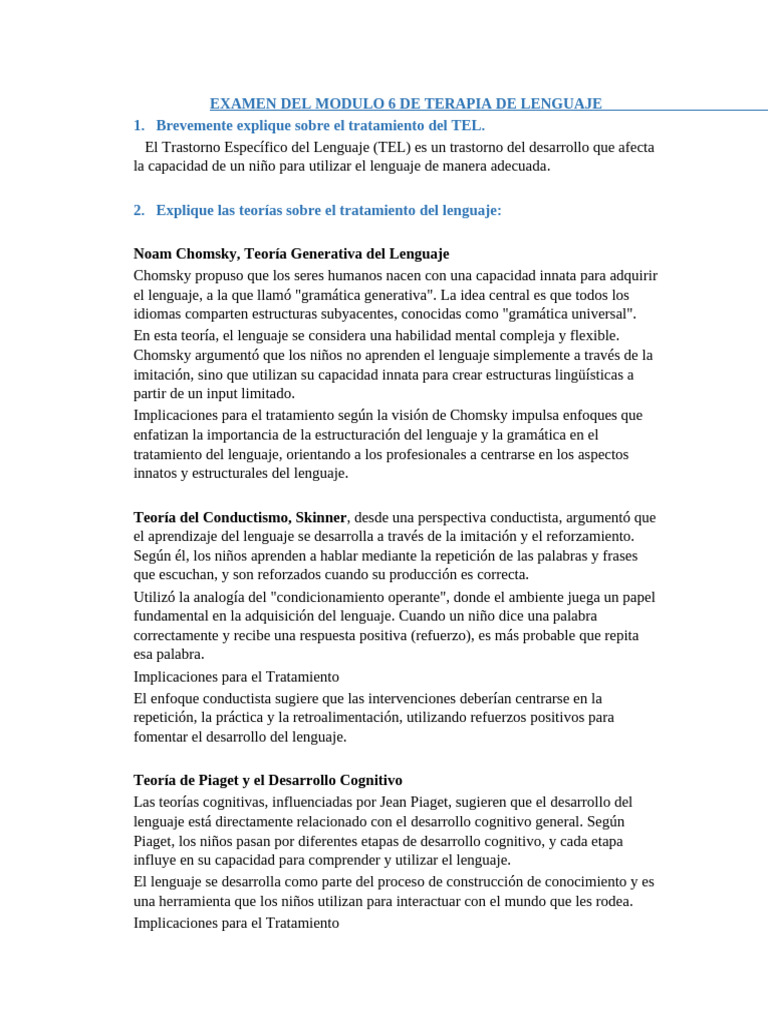 Examen Del Modulo 6 de Terapia de Lenguaje | PDF | Palabra | Aquisición de idioma