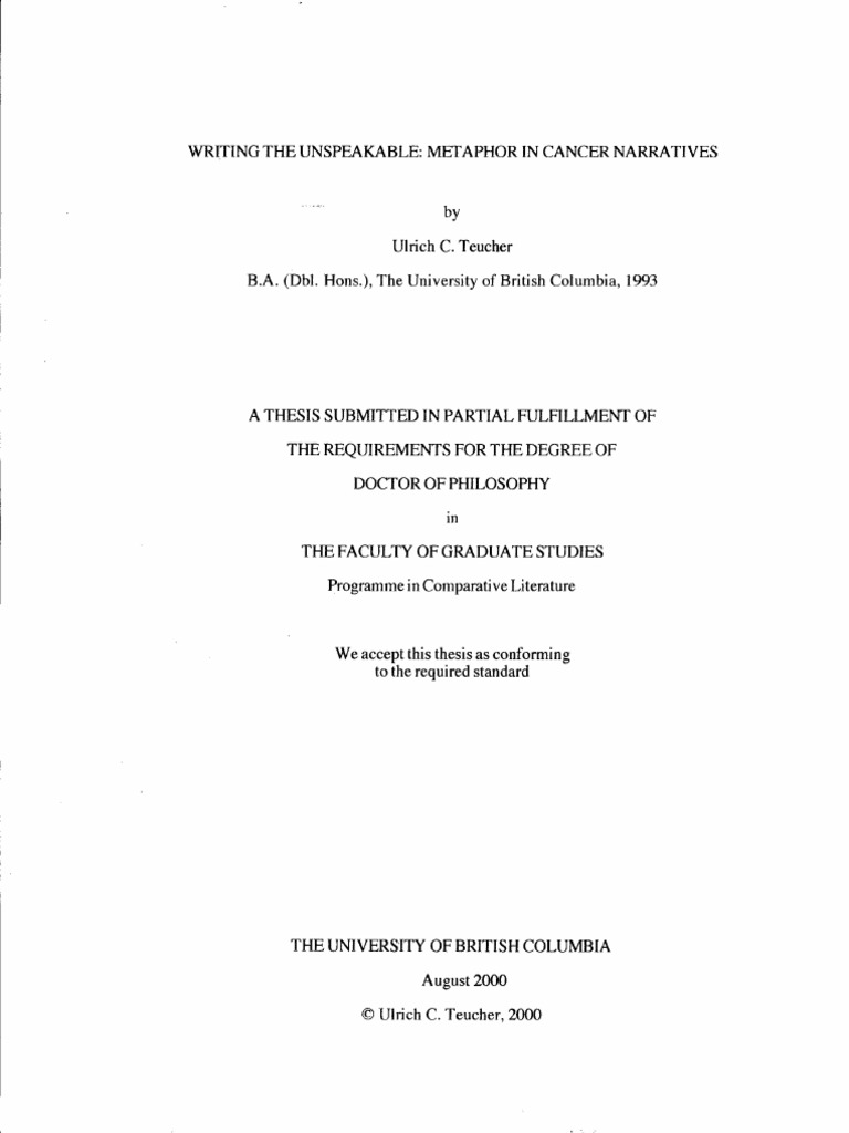 Writing the Unspeakable - Metaphor in Cancer Narratives | PDF ...