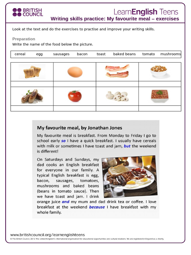 Favorite Meal Writing Exercises | PDF | Meal | Cuisine