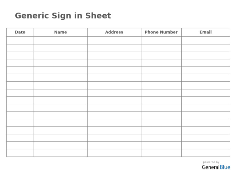 Generic Sign in Sheet | PDF