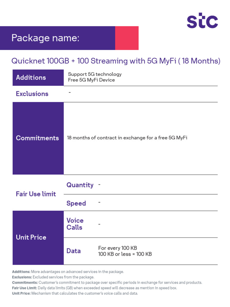 Quicknet 100GB 5G MyFi Package Details | PDF