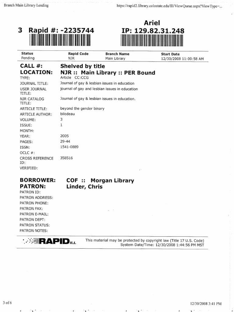 Bilodeau - Beyond The Gender Binary | PDF