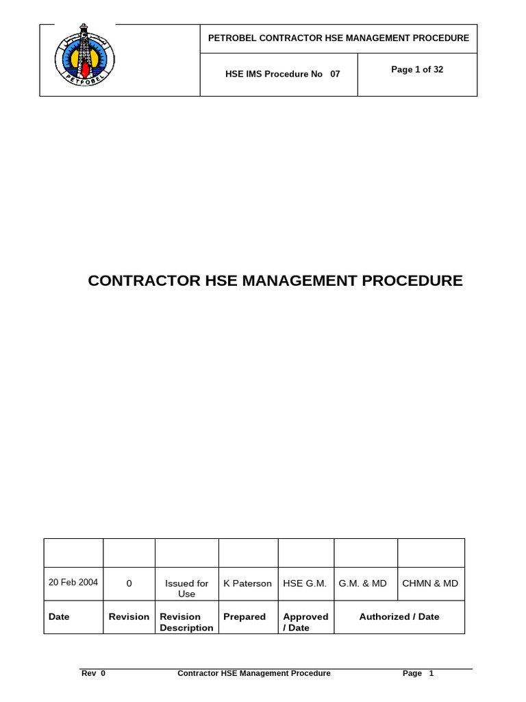 Contractor HSE Management 200204 | PDF | Risk | Employment