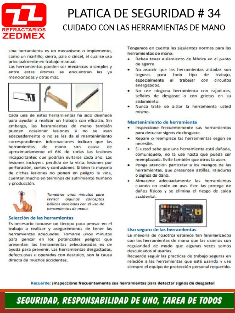 platica 34 cuidado con las herramientas de mano | PDF