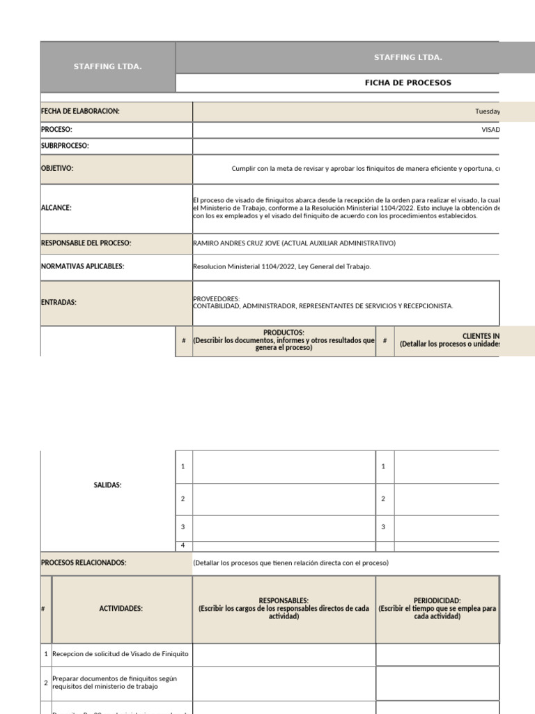 Plantilla de Ficha de Procesos | PDF
