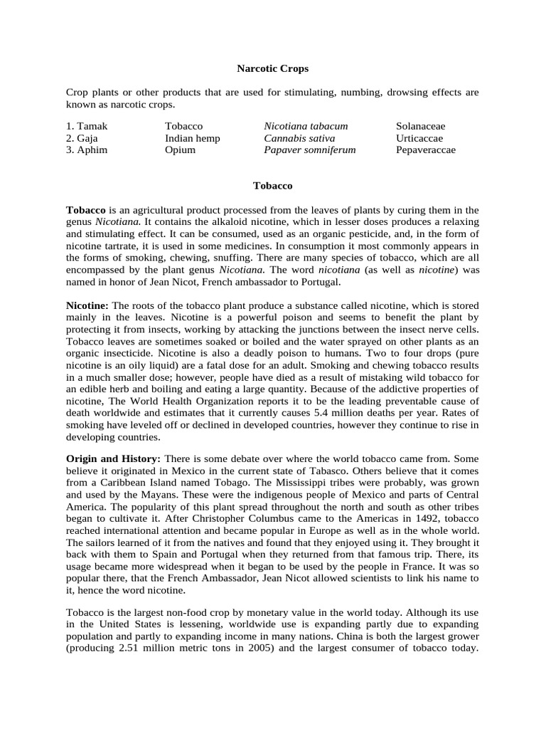 Overview of Tobacco Cultivation | PDF | Tobacco | Nicotine