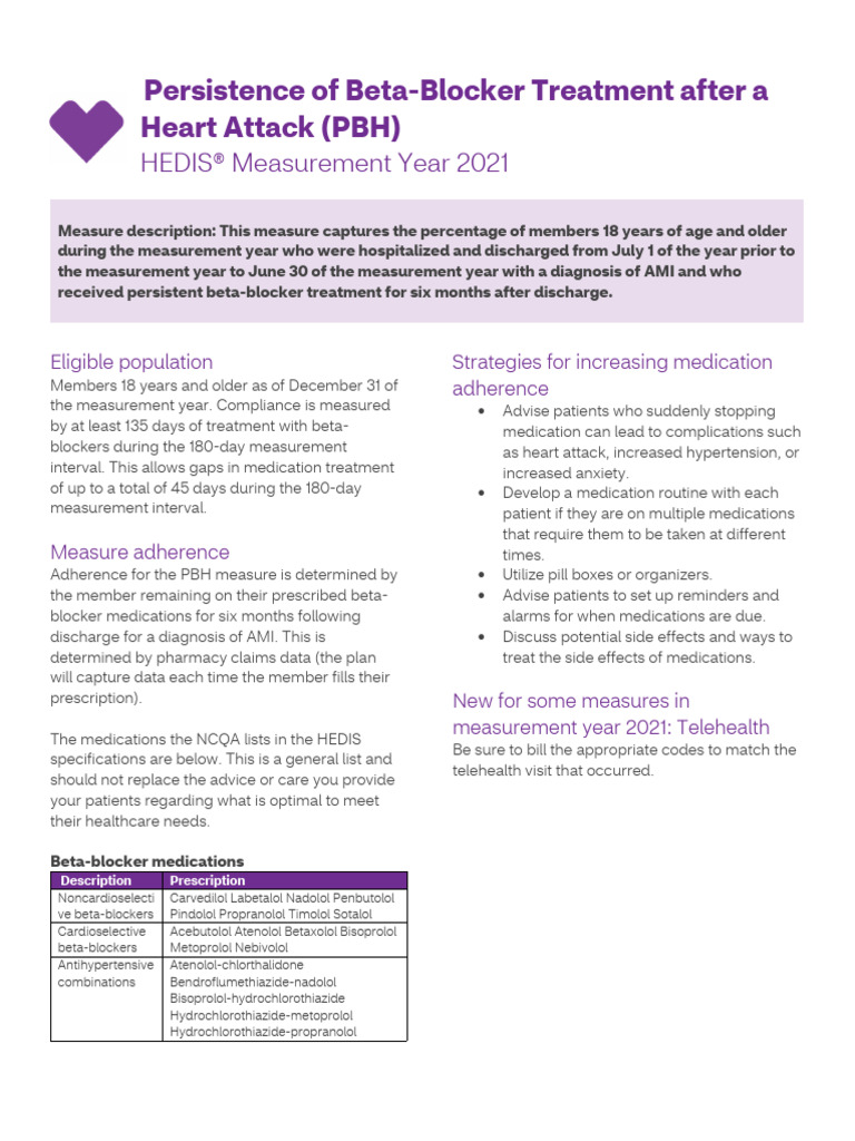 Persistence of Beta-Blocker Treatment After A Heart Attack PBH | PDF ...