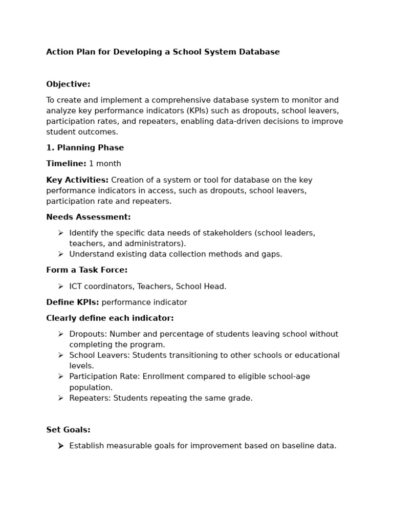 Action Plan For School System | PDF | Performance Indicator | Databases