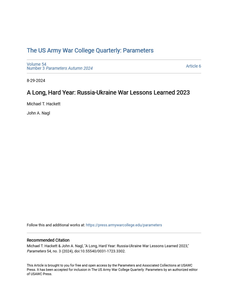 A Long Hard Year - Russia-Ukraine War Lessons Learned 2023 | PDF | Air ...