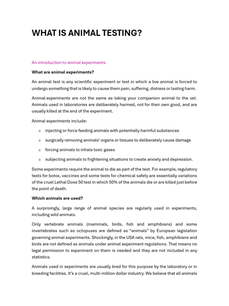 What Is Animal Testing and Animal Cruelty | PDF | Animal Testing ...