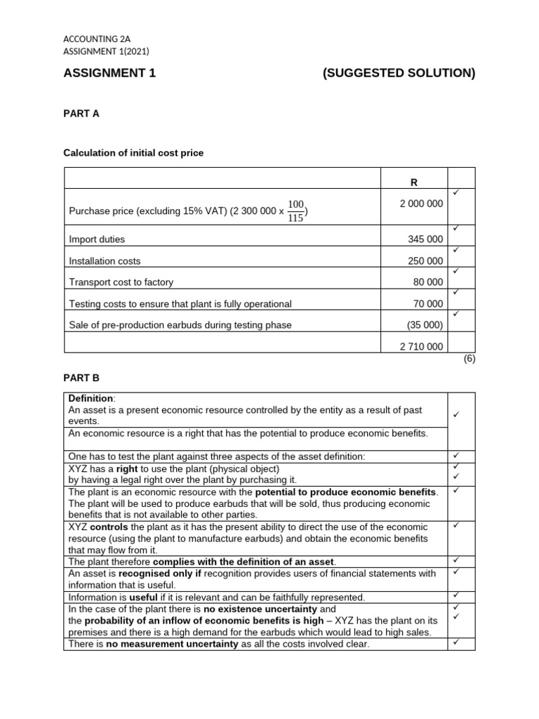 Assignment 1 - Solution (2021) | PDF | Historical Cost | Cost