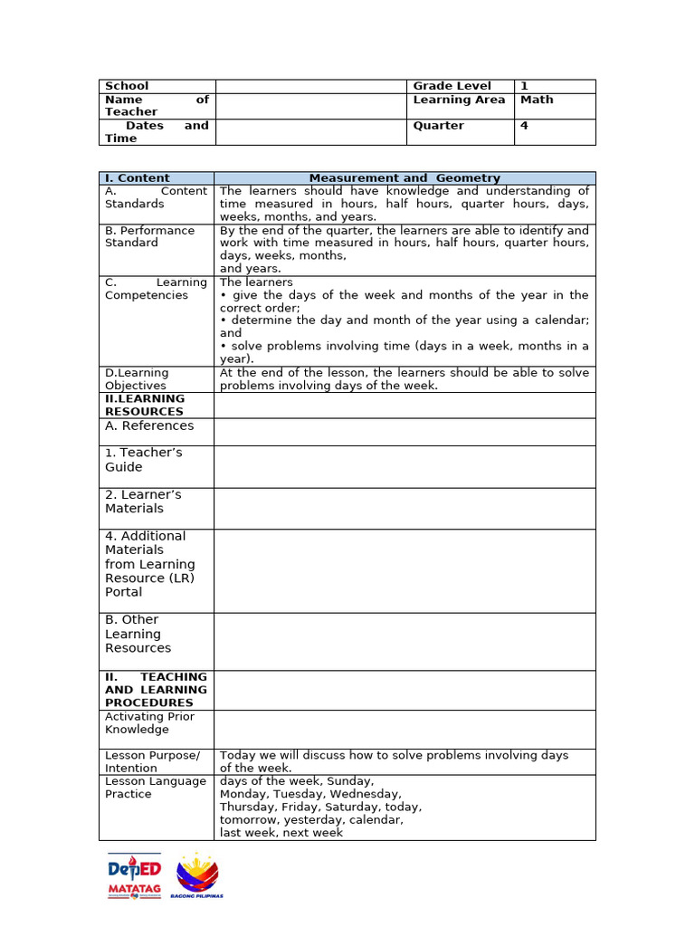 Math 1 Solving Weeks and Days | PDF | Learning | Teachers