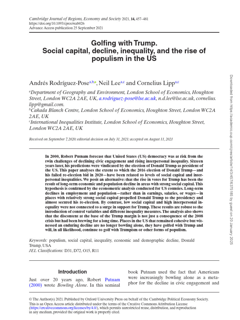 Golfing with Trump. Social capital, decline, inequality, and the rise ...