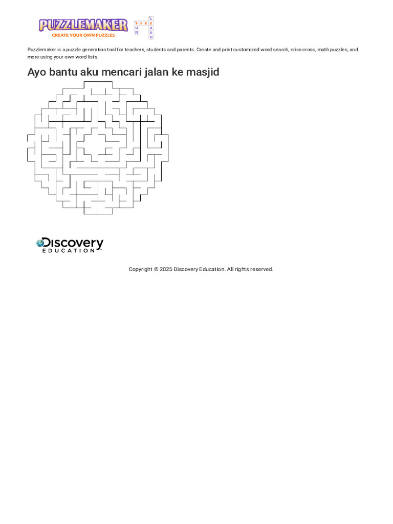 Maze Puzzle - Discovery Education Puzzlemaker | PDF
