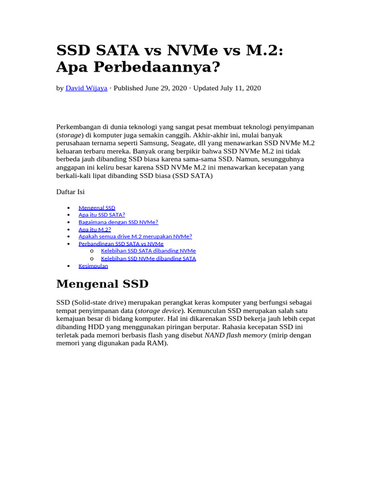 SSD SATA vs NVMe vs M.2 Apa Perbedaannya | PDF