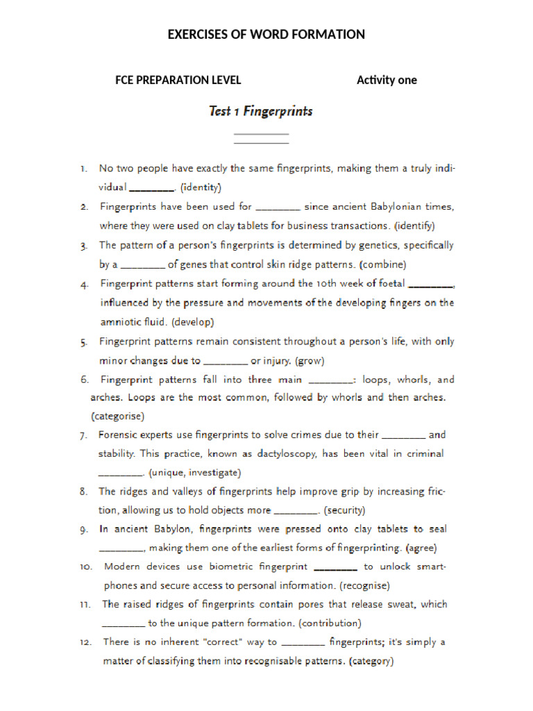 Word Formation Exercises for FCE | PDF