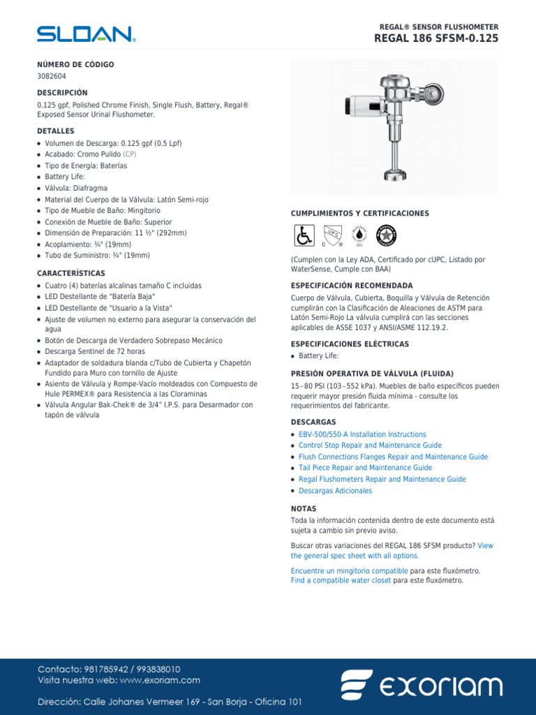 Regal Sensor Urinario Bajo Consumo 186 SFSM 0.125 | PDF | Ingeniería ...