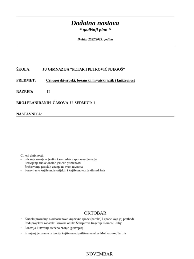 Dodatna nastava II razred | PDF