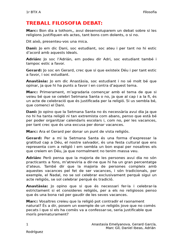 TREBALL FILOSOFIA DEBAT | PDF