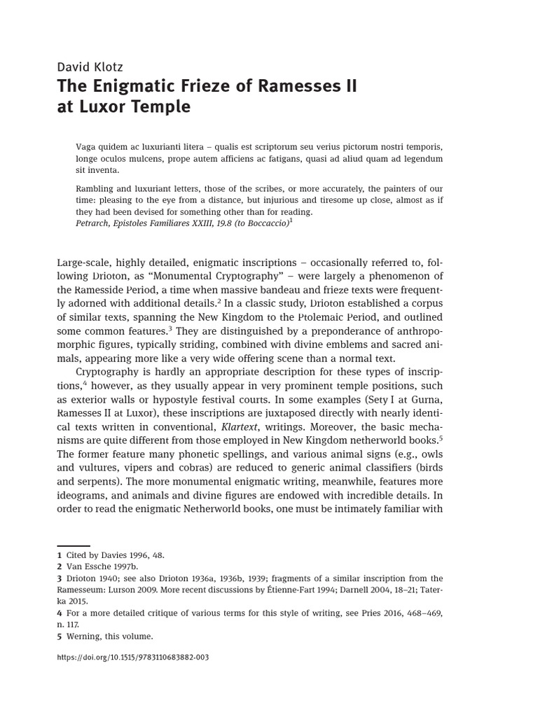 The Enigmatic Frieze of Ramesses II at L | PDF | Egyptian Hieroglyphs | Ancient Egypt