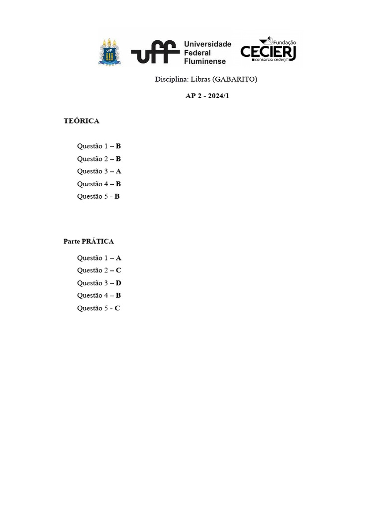 AP2 Libras - 2024.1 - GABARITO | PDF