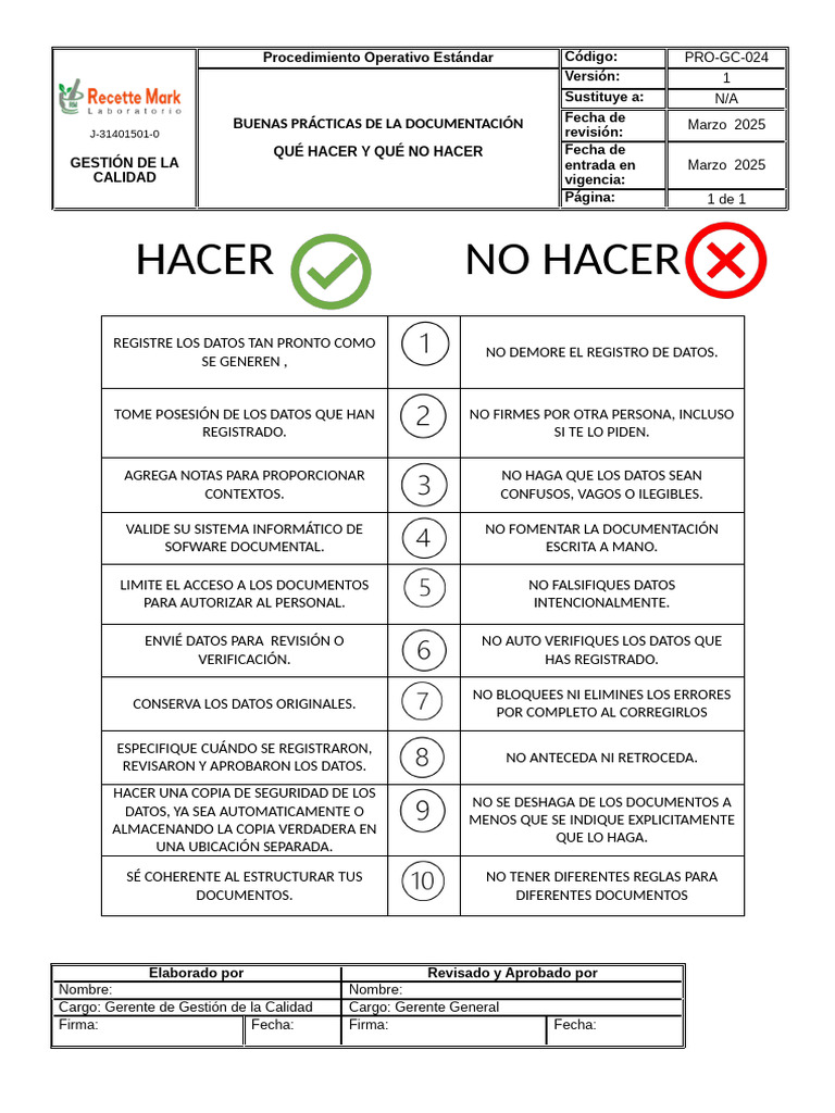 Pro-Gc-024 Buenas Practicas de La Documentacion Que Hacer y Que No ...