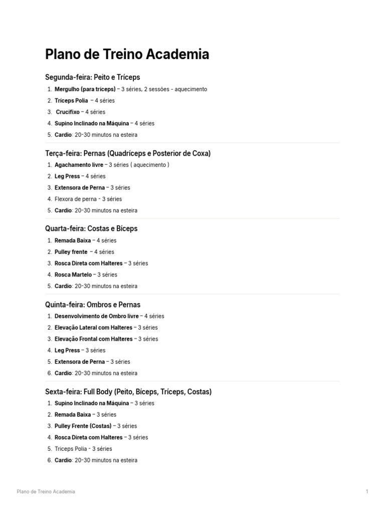 Plano de Treino Academia | PDF