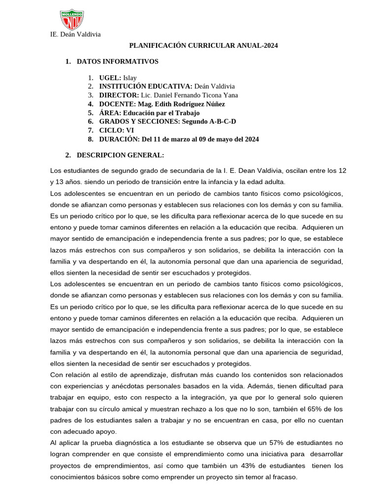 PLANIFICACIÓN ANUAL Ept 2024 QUINTO | PDF | Aprendizaje | Iniciativa empresarial