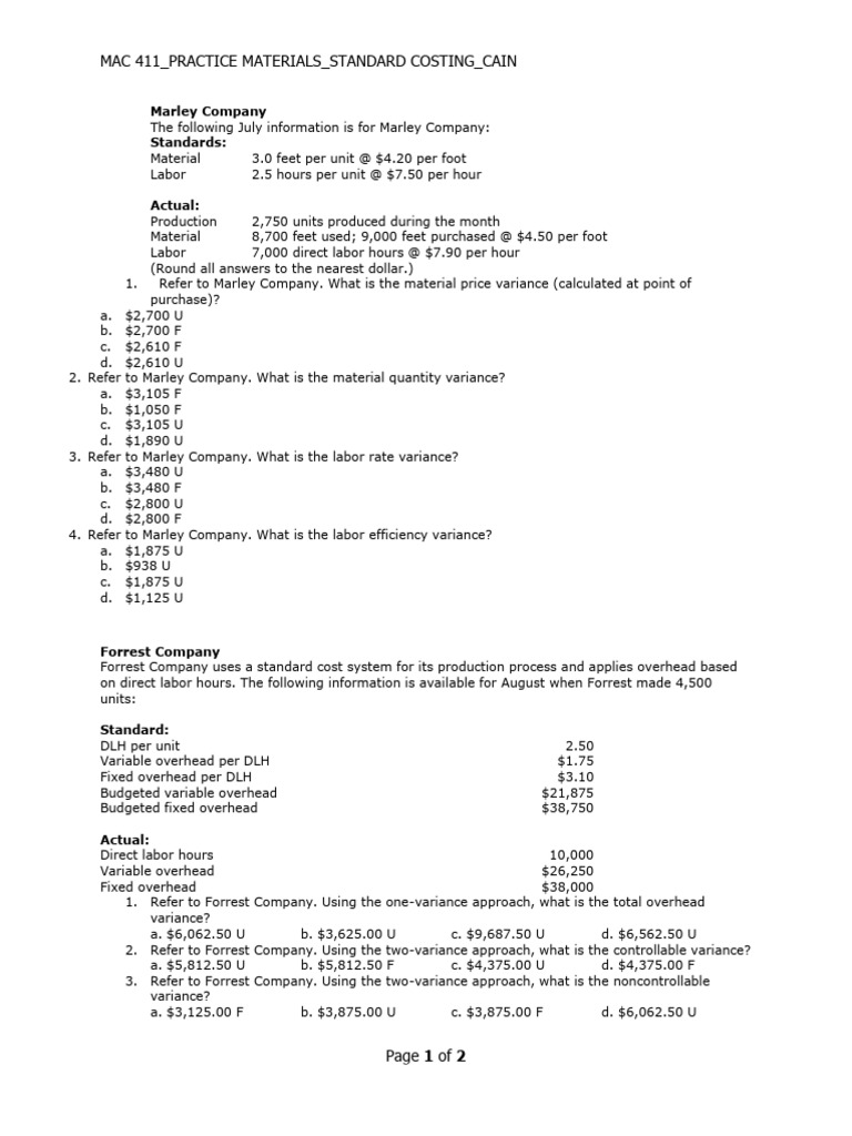 Mac 411 - Practice Materials - Standard Costing | PDF | Business Economics | Business